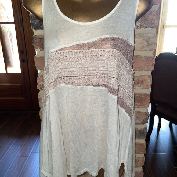 Mystree | Tops | Mysteree Tank Top Cream Dusty Pink Lace Hi Lo Size ...